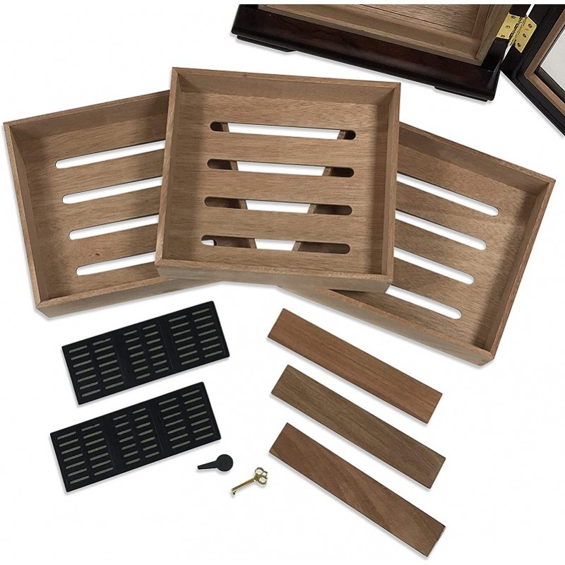 Milano Countertop Display Humidor Bar Top - Wood Frame with 4 Glass Panels