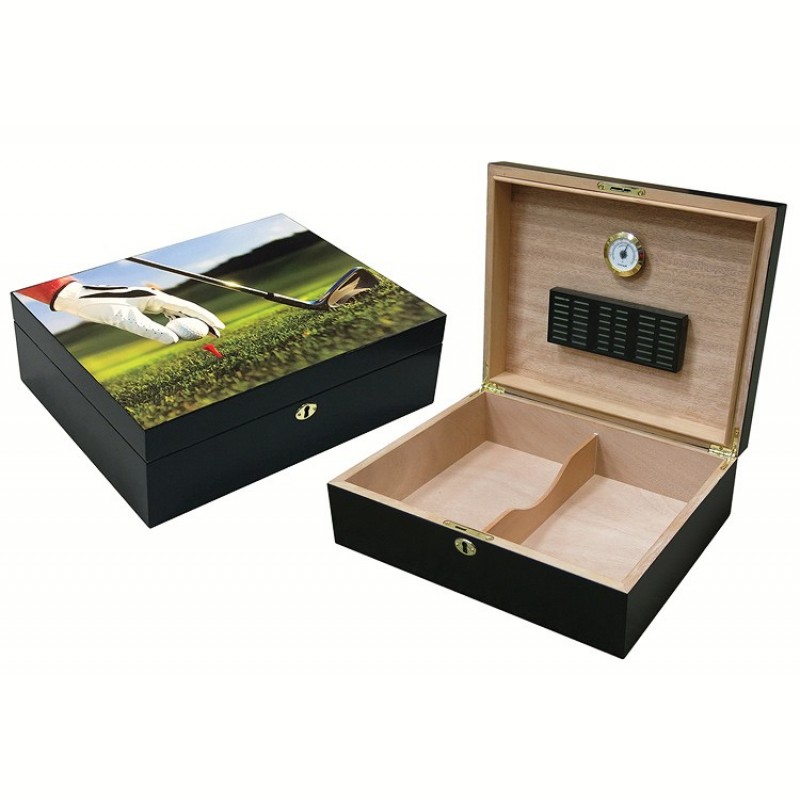 Golf Cigar Humidor - The 9 Iron 3D Golf Scene Golfer Humidors