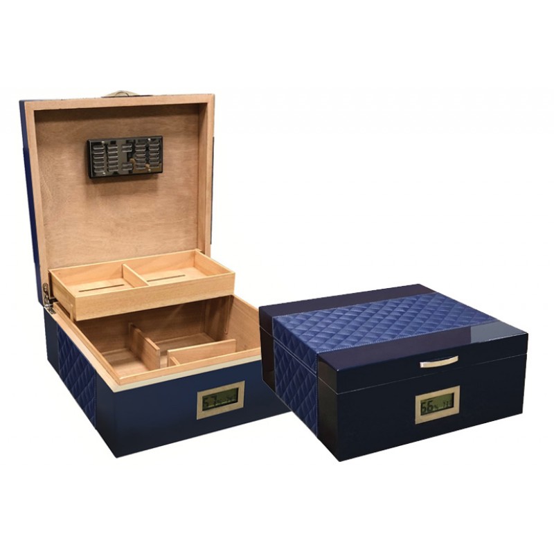 Royal Blue Diamond Stitched Leather High Lacquer Imperfect Humidor