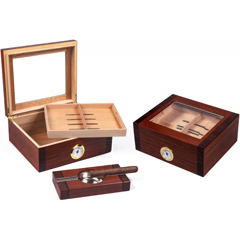 Humidor Set Sale - Beveled Glass Top Humidor with Ashtray