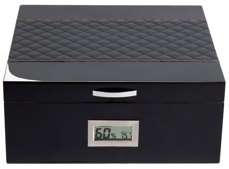 Hampton Diamond Stitch Leather & Lacquer Finish Cigar Humidor