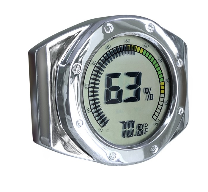 Silver Watch-Style Digital Hygrometer | Multi-Color Gauge