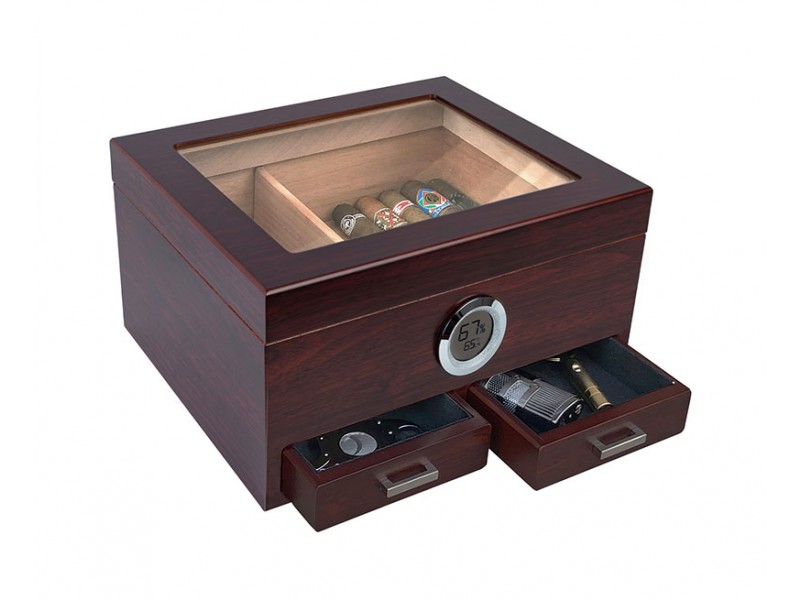 Glasstop Humidor with Accessory Storage Drawers for Your Cutter Lighter ...
