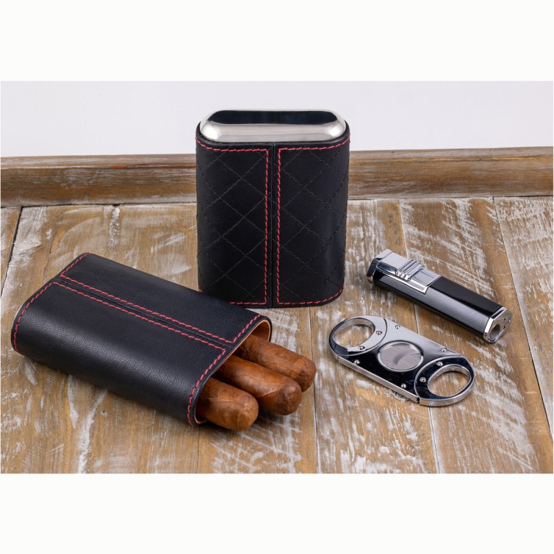 Drexel Black & Red Cigar Case | Diamond Stitching Design