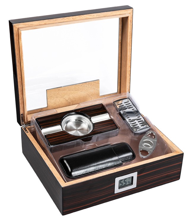Kensington Humidor Gift Set | Cherry Ebony Finish with Accessories