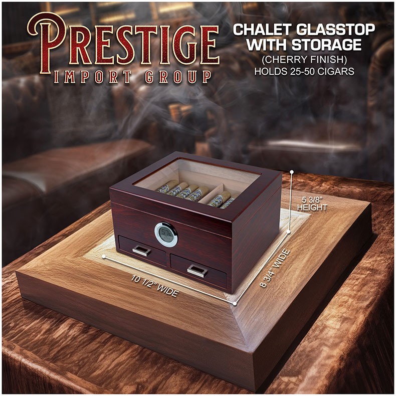 Glasstop Humidor with Accessory Storage Drawers for Your Cutter Lighter ...
