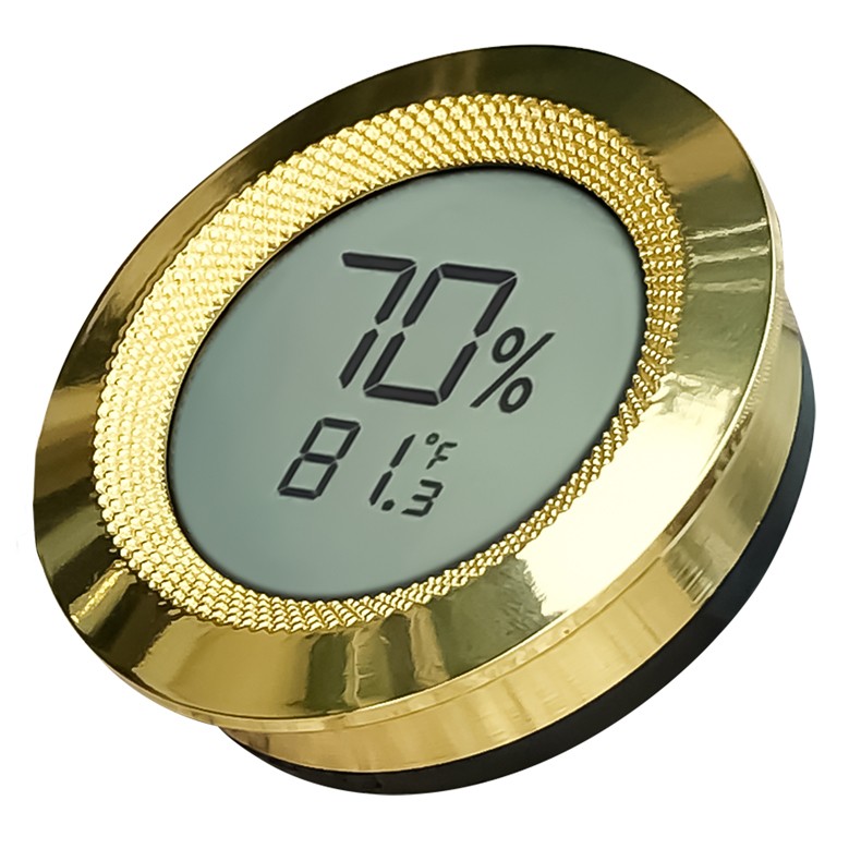 Small Gold Bezel Round Digital Hygrometer with Calibration