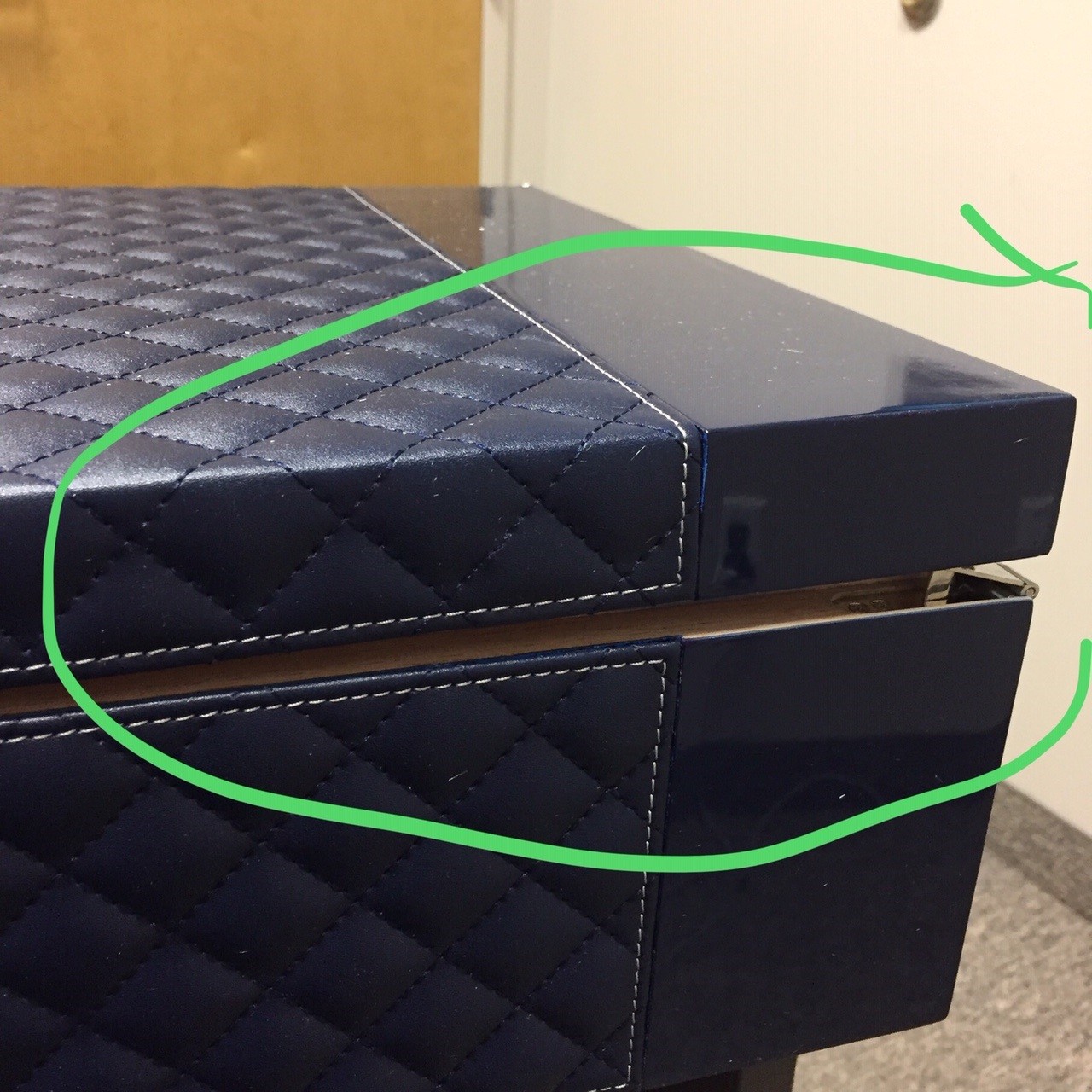 Royal Blue Diamond Stitched Leather High Lacquer Imperfect Humidor