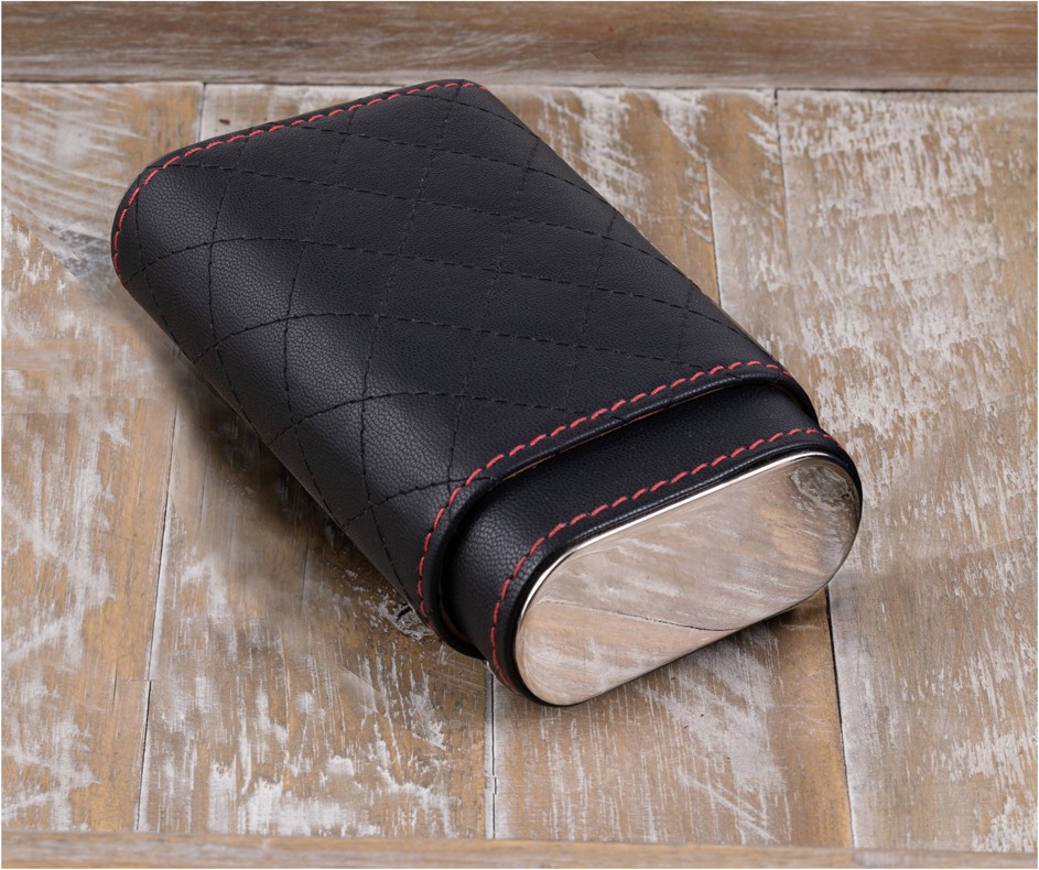 Drexel Black & Red Cigar Case | Diamond Stitching Design