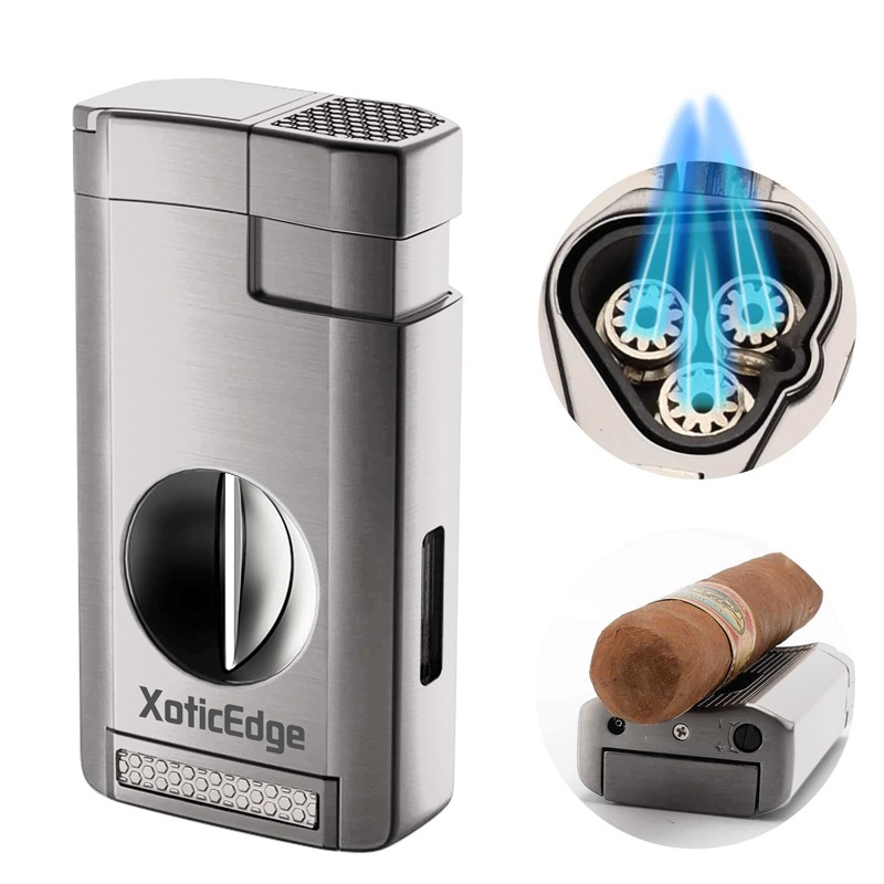 Lumina Triple Torch Lighter with V-Cut Cats Eye Cutter