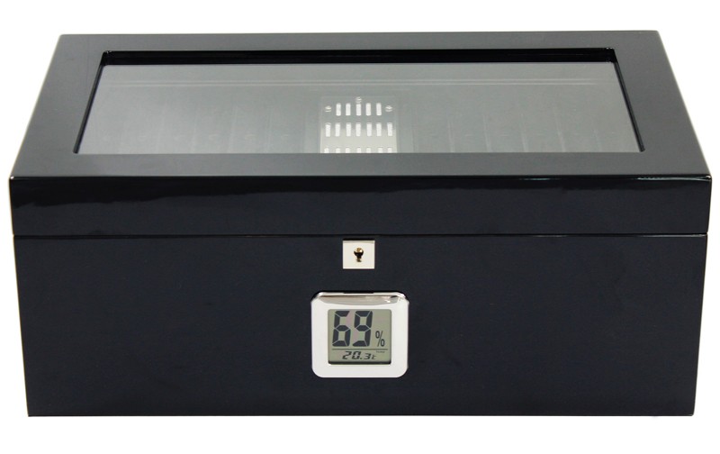 Raven Black Lacquer Cigar Humidor | Modern Design & Cedar Interior