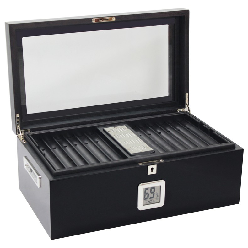 Raven Black Lacquer Cigar Humidor | Modern Design & Cedar Interior