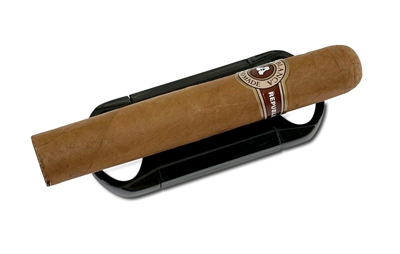 Vivid Black Gloss V Cigar Cutter Metal Body with Cigar Rest