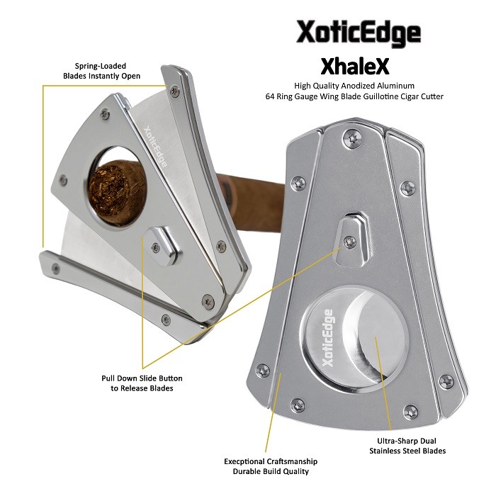 XhaleX Cutter for Cigars with Locking Blades (Silver)